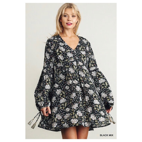Umgee | Dresses | Umgee Boho Floral Long Sleeve Midi Dress Large | Poshmark